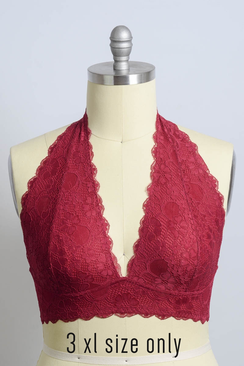 Leto Wholesale - Buy Lace Halter Plus Size Bralette Bra In Bulk Qty