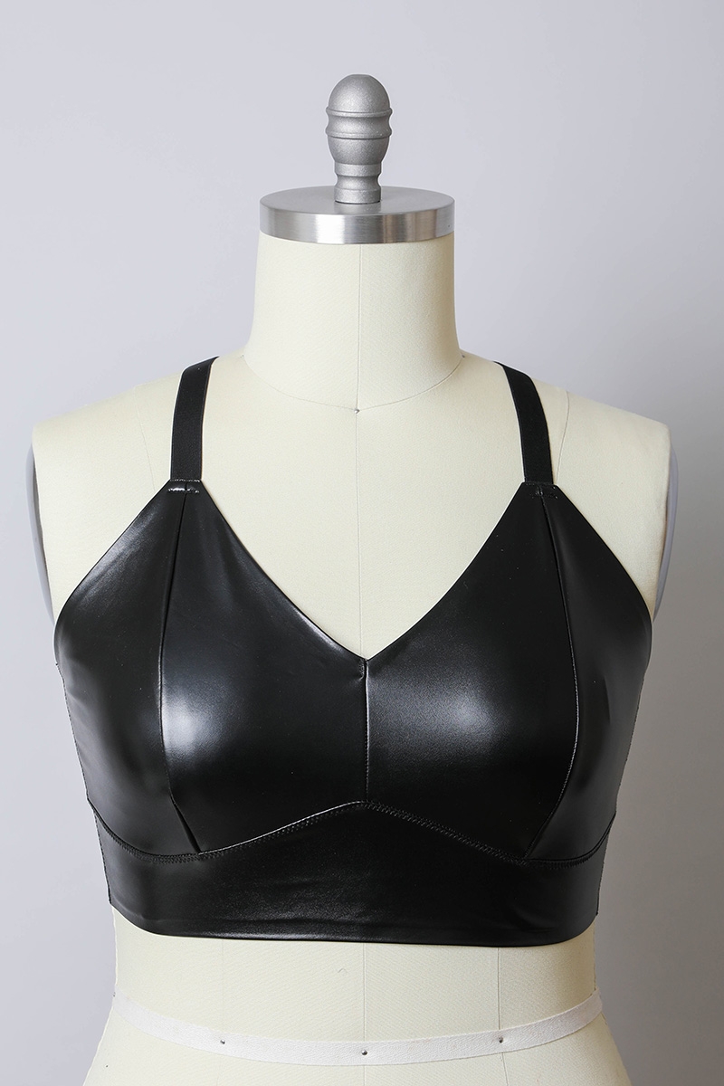 Faux Leather Long Line Bralette Plus - Bohemian Elegance Meets Modern Style