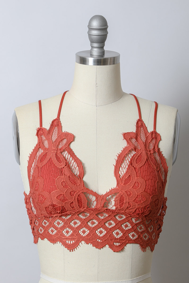 Padded Crochet Lace Longline Bralette - Boho Elegance and Comfort