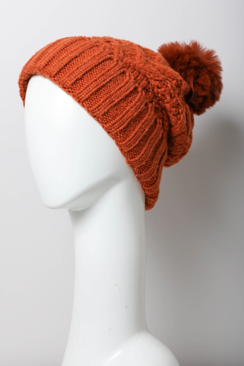 Leto Wholesale Beanies - Buy Cable Knit Round Pom Beanie for Women