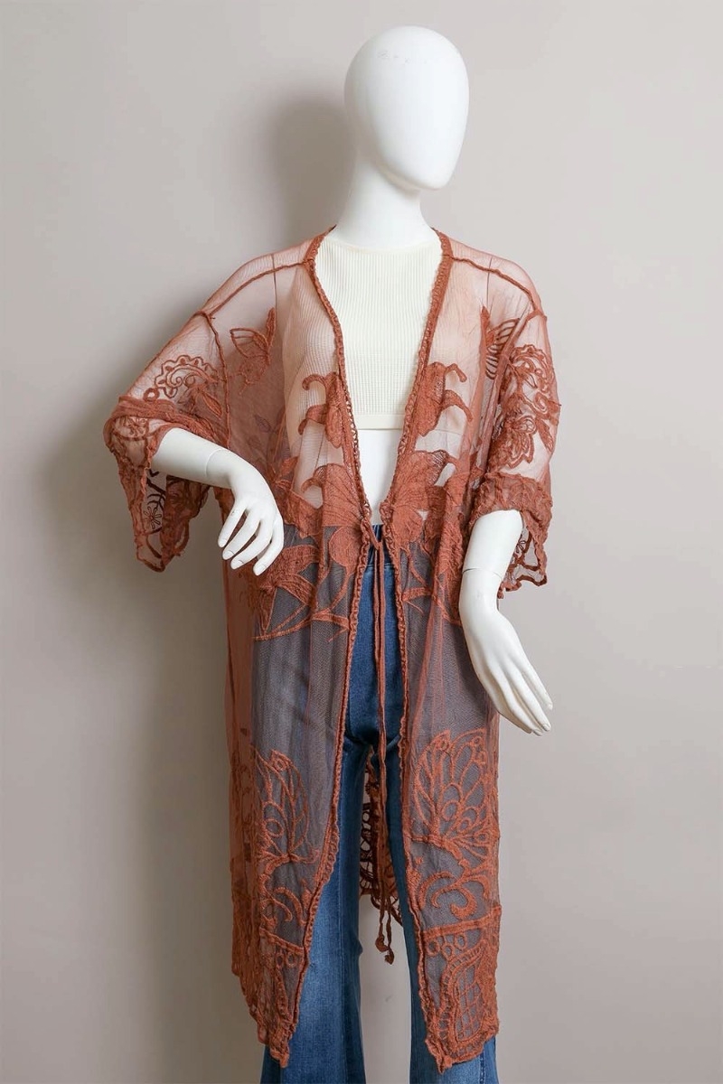 Sheer Lace Kimono - Embroidered & See-Through Beach Tops