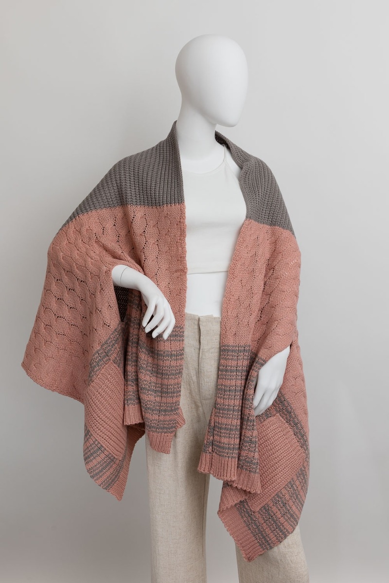 Pocket Two Tone Striped Wrap with Armholes | Versatile & Cozy
