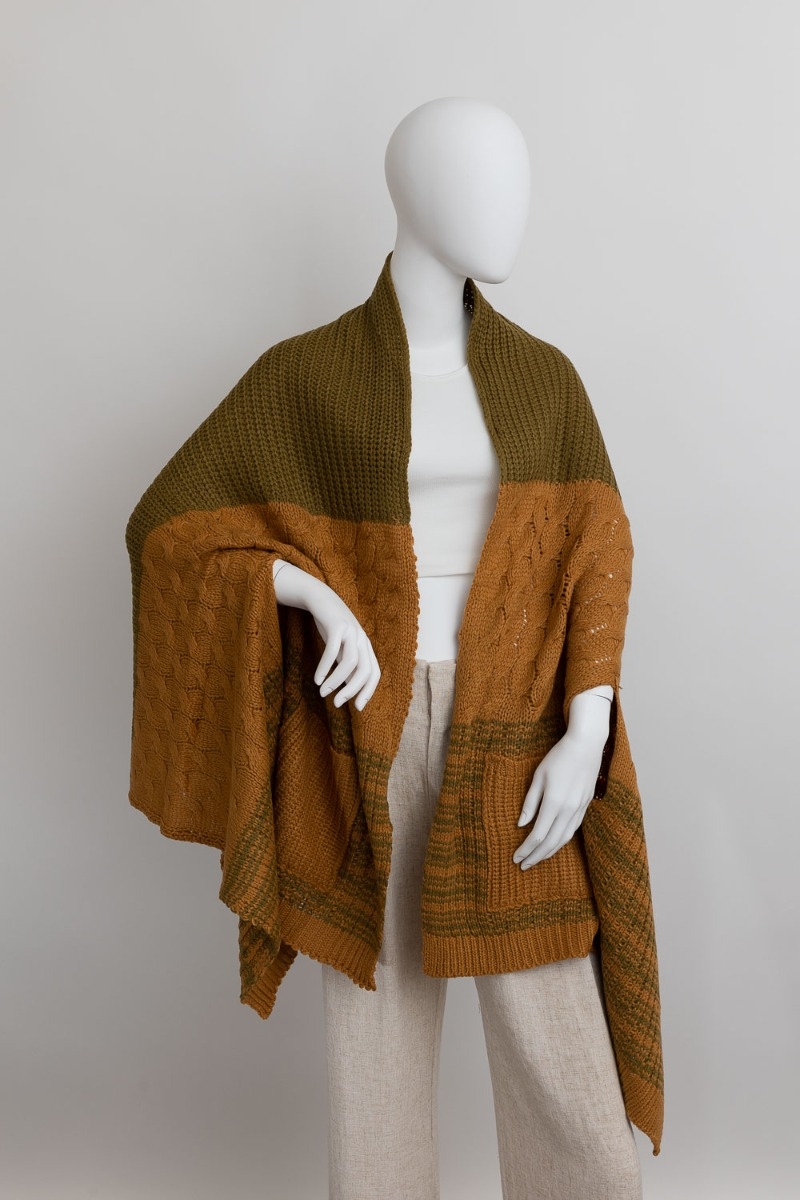 Pocket Two Tone Striped Wrap with Armholes | Versatile & Cozy